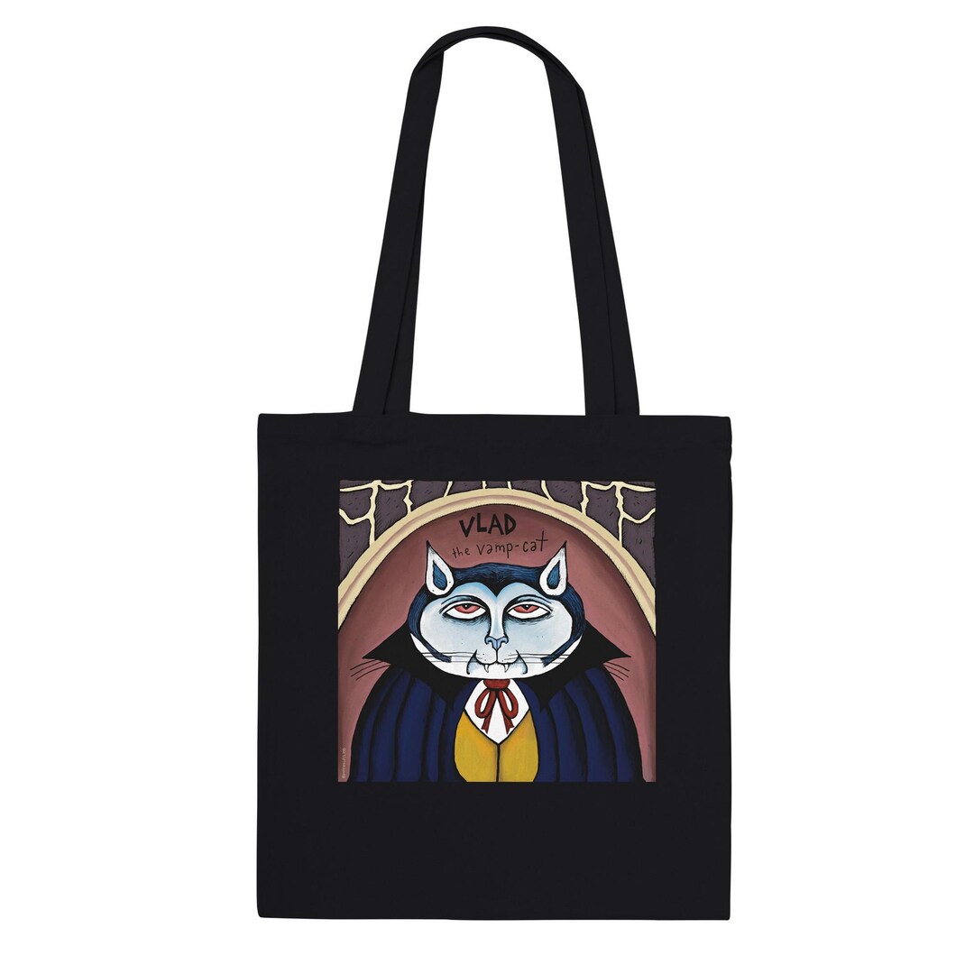 Vlad - the Vamp-cat Premium Tote Bag- Goth Cat Lover Gift- Witchy Black ...