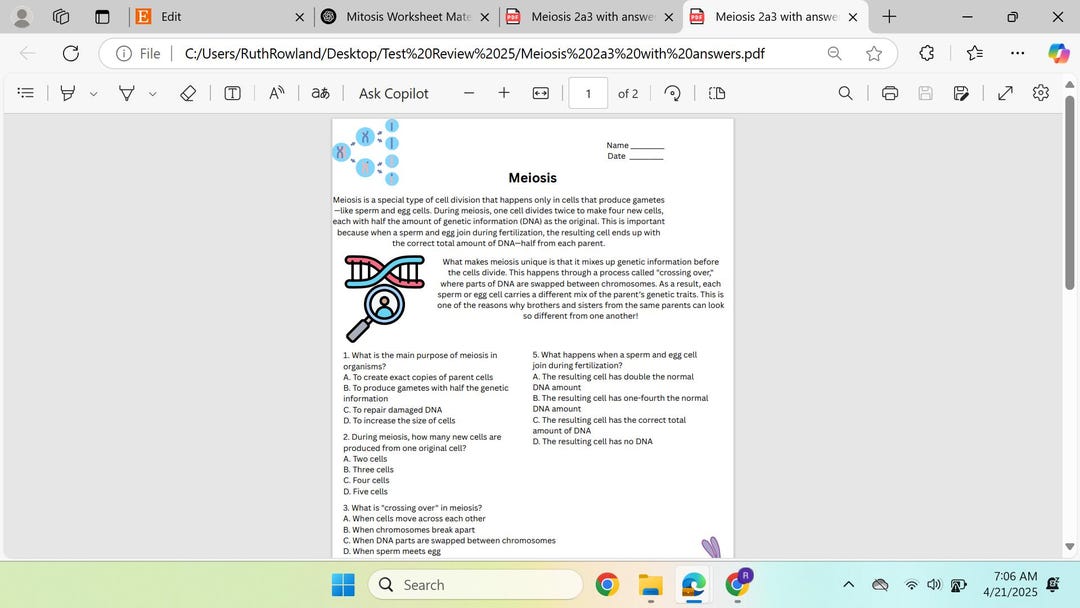 Meiosis Reading Comprehension Quiz, Digital Science Activity, Google ...