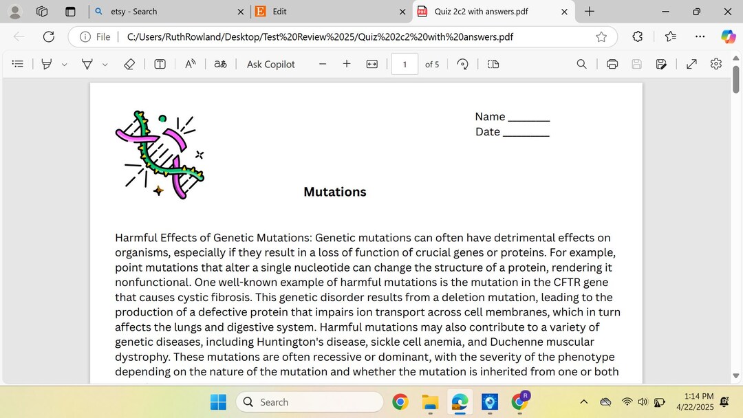 Mutation Benefits, Negative Effects, and Neutral Mutations Worksheet ...