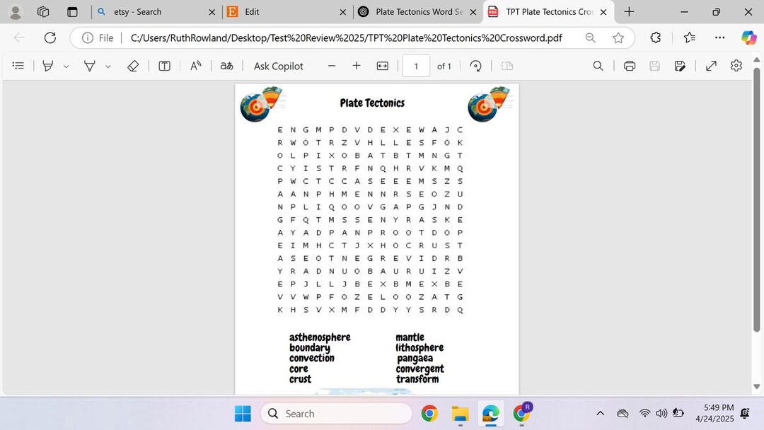 Plate Tectonics Word Search Puzzle - Etsy