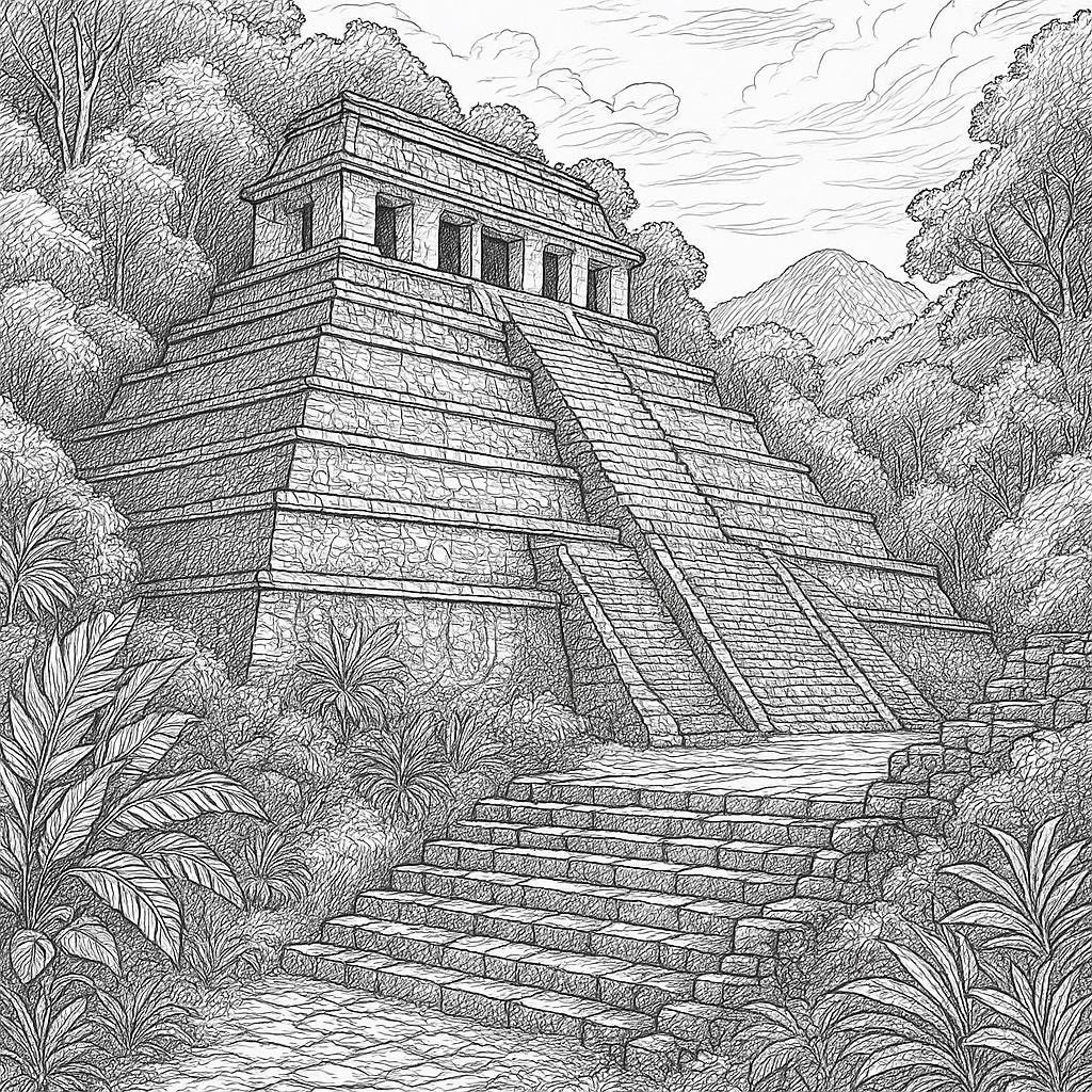 Mayan Ruins Coloring Page – Ancient Mayan Pyramid | Printable PDF | 8 ...