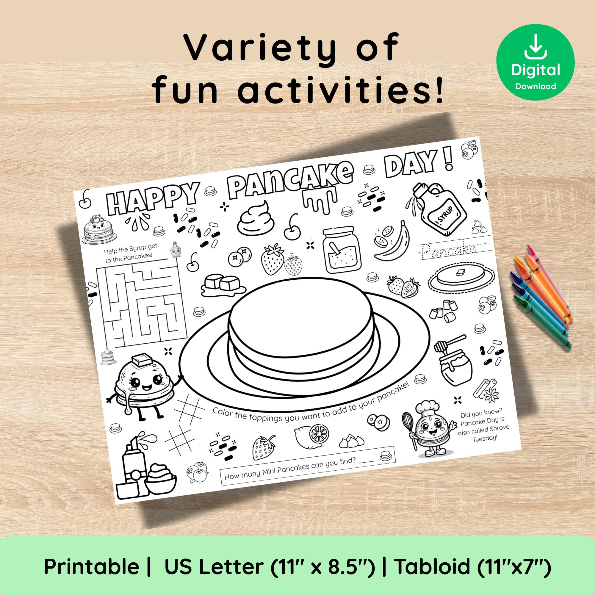 Pancake Day Activity Placemat: Kids Coloring Page (PDF Download) - Etsy