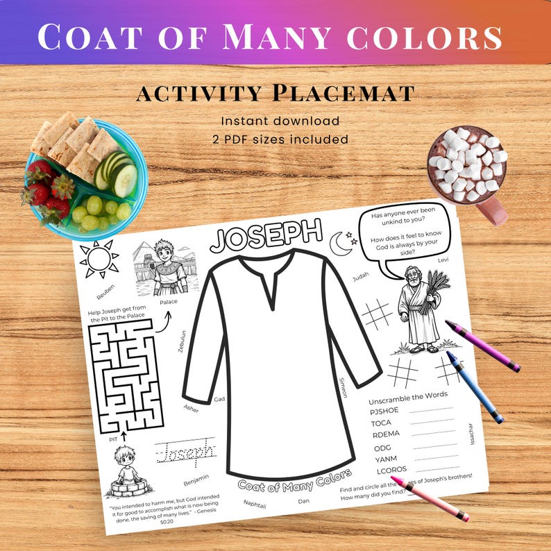 Joseph’s Coat of Many Colors – Printable Bible Activity Placemat (PDF ...