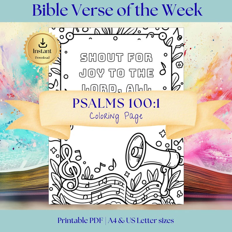 Psalm 100:1 Bible Verse Coloring Page for Kids, Scripture Activity ...