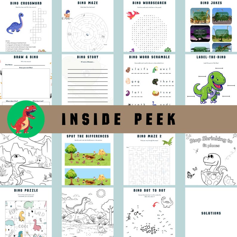 Dinosaur Activity Pack: Printable Kids Games & Coloring Pages (PDF ...