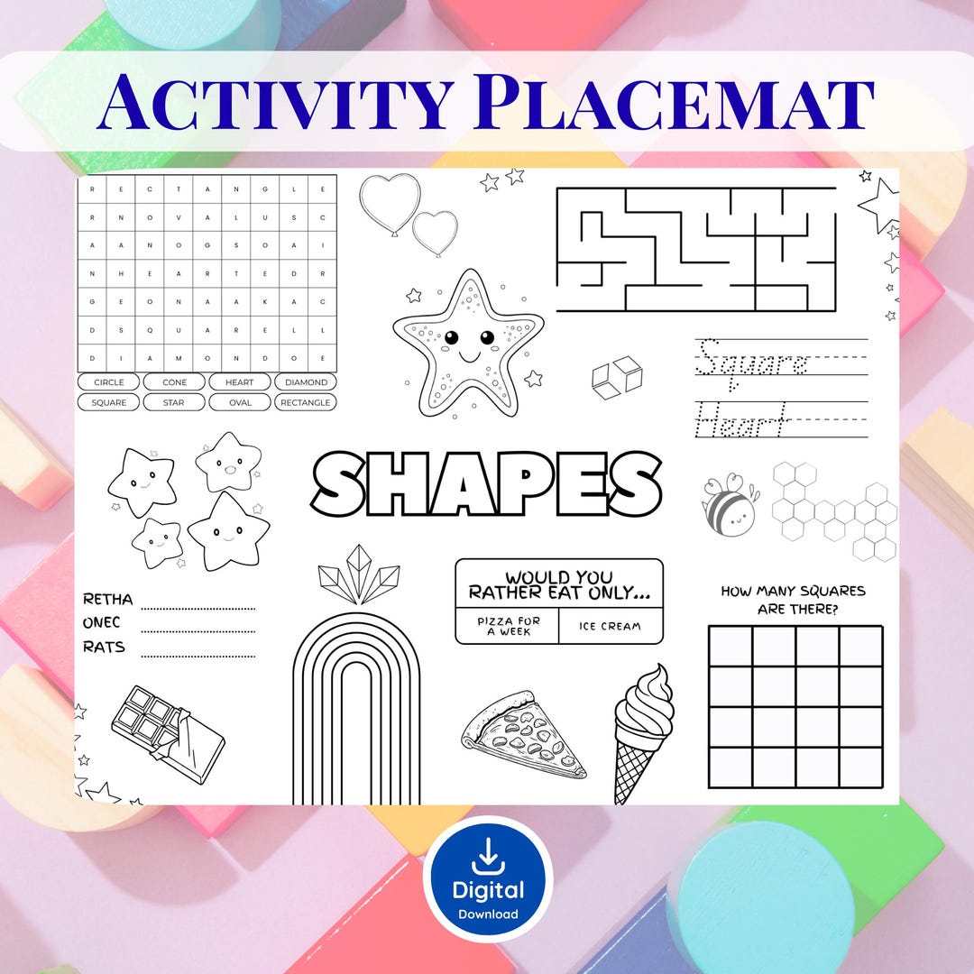 Shapes Activity Placemat for Kids, Fun Printable (digital Download) - Etsy