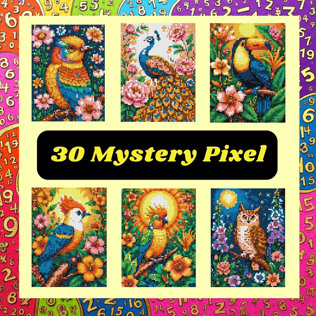 Color by Number, Mystery Pixel, Square Shape, 30 Pages, 24 Colors ...