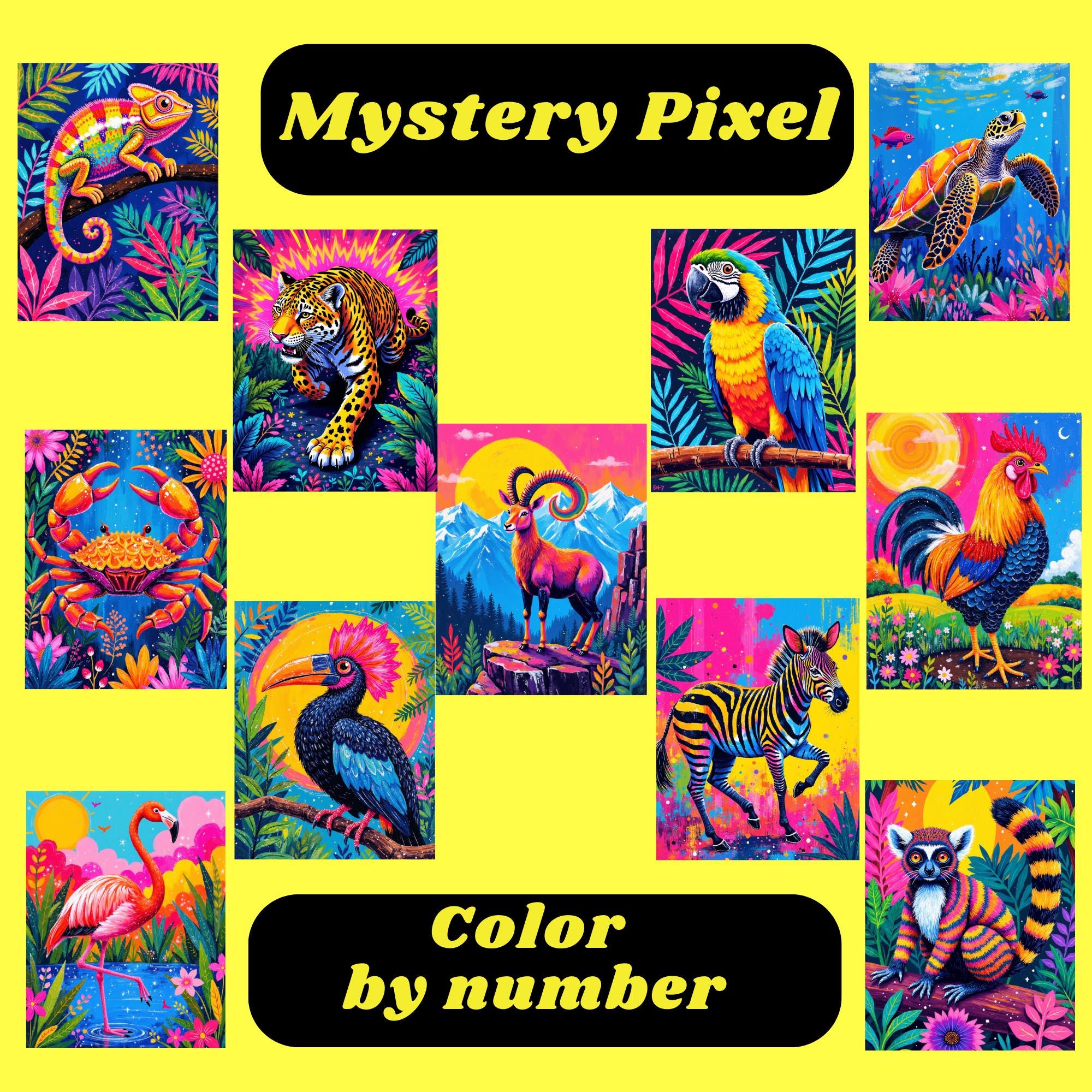 Color by Number, Mystery Pixel, Square Shape, 50 Pages, 24 Colors, for ...