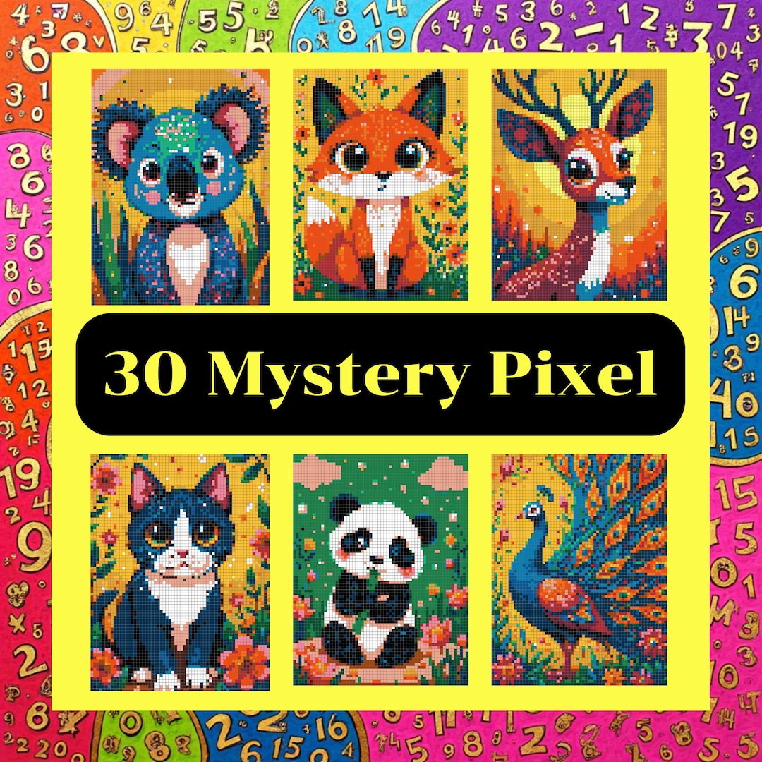 Color by Number, Mystery Pixel, Square Shape, 30 Pages, 24 Colors ...