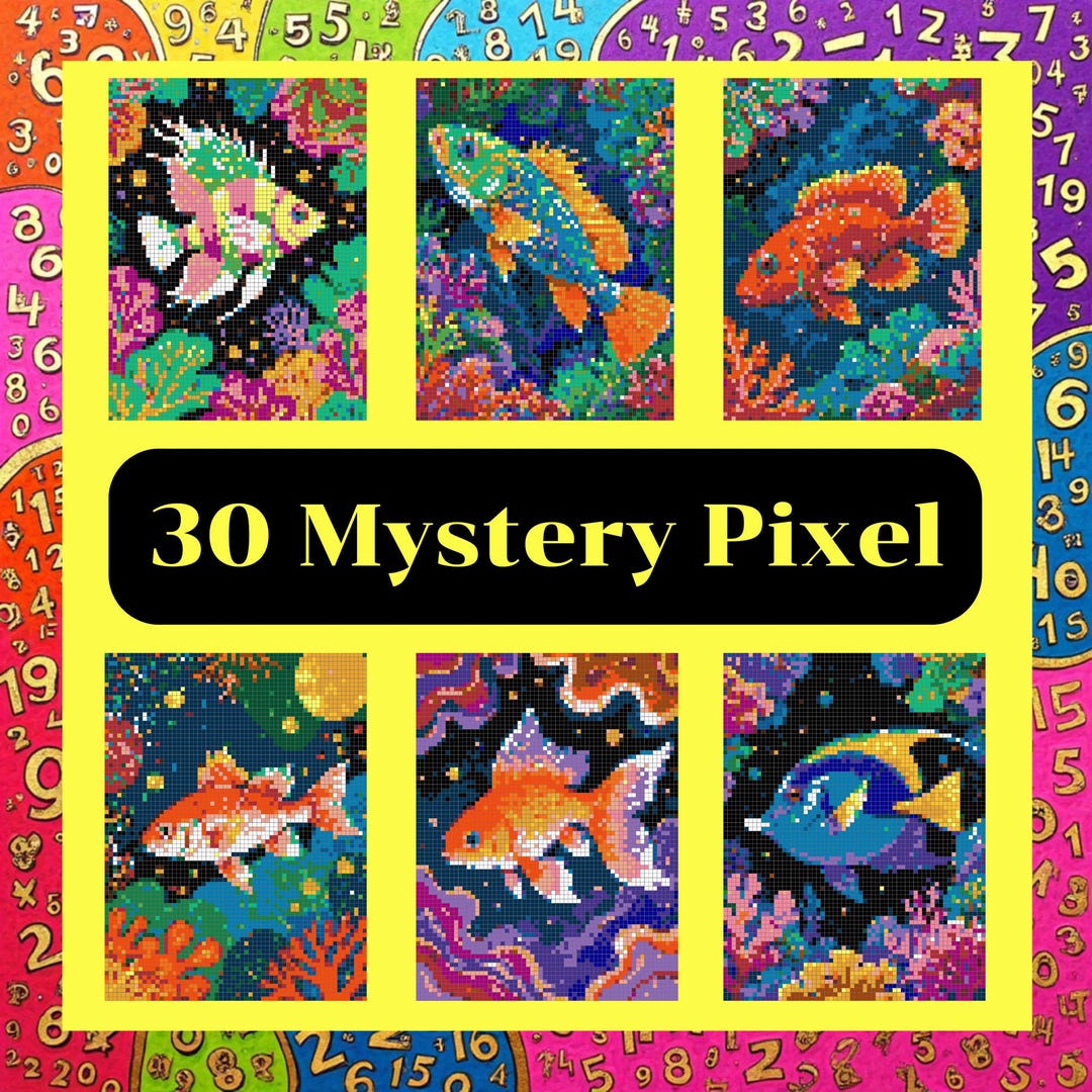 Color by Number, Mystery Pixel, Square Shape, 30 Pages, 24 Colors ...