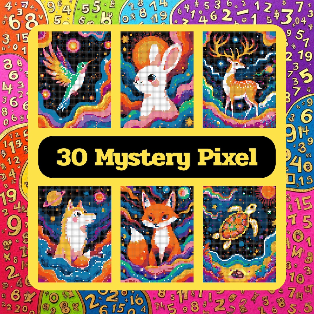 Colorir por números, Pixel Misterioso, Formato quadrado, 30 páginas, 24 ...