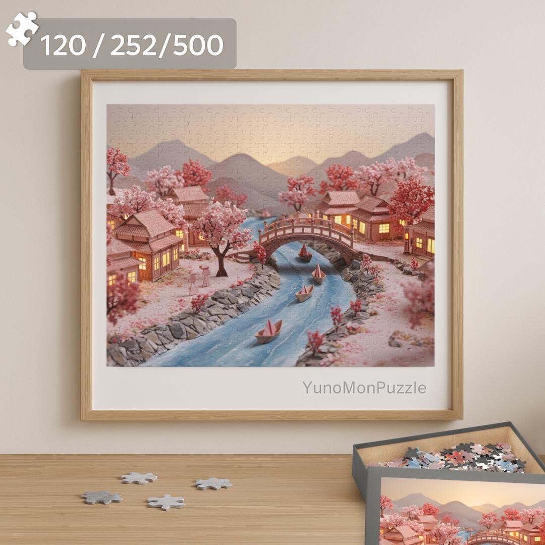 Japanese Origami River Village Jigsaw Puzzle – Cherry Blossom Landscape ...