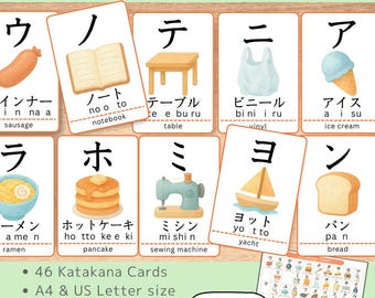 Printable Katakana Flashcards With Vocabulary – Cute Watercolor ...