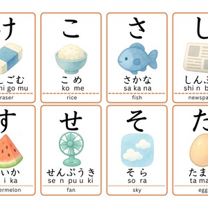 Kawaii Hiragana Flashcards for Kids 104 Printable Watercolor Japanese ...