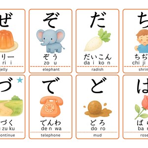 Kawaii Hiragana Flashcards for Kids 104 Printable Watercolor Japanese ...