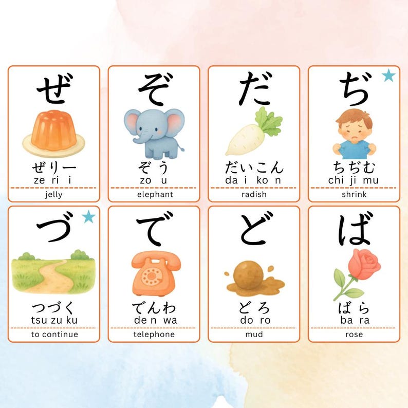 Hiragana Katakana Flashcards, 208 Kawaii Watercolor Printable Japanese ...