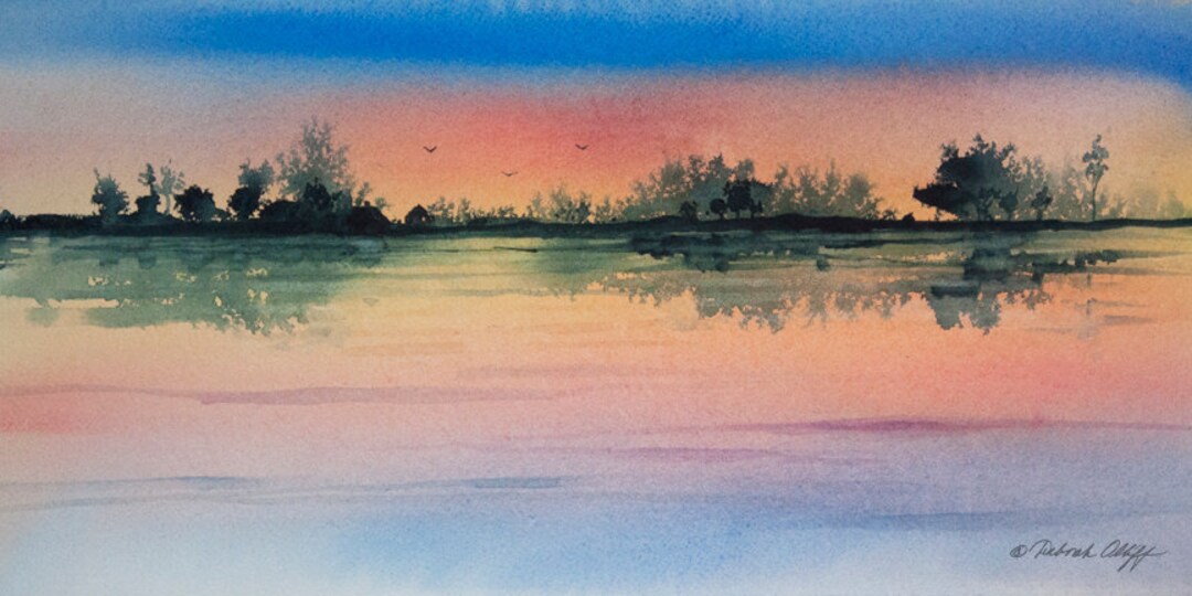 Along the River Watercolor Print Peaceful River - Etsy