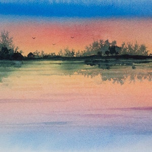 Along the River Watercolor Print Peaceful River - Etsy
