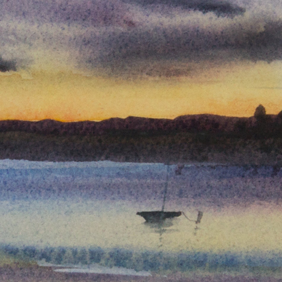 Mission Bay Sunset, Acuarela Pintura Original, Cielo, San Diego ...