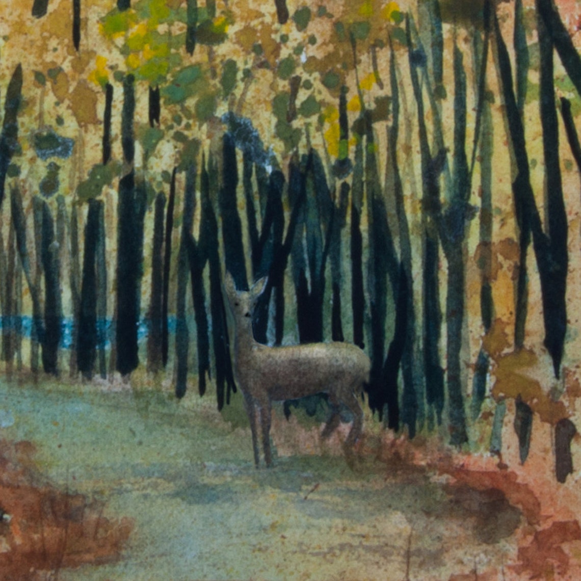 Autumn Path, Watercolor Print, Deer, Trees, Forest, Fall Colors - Etsy