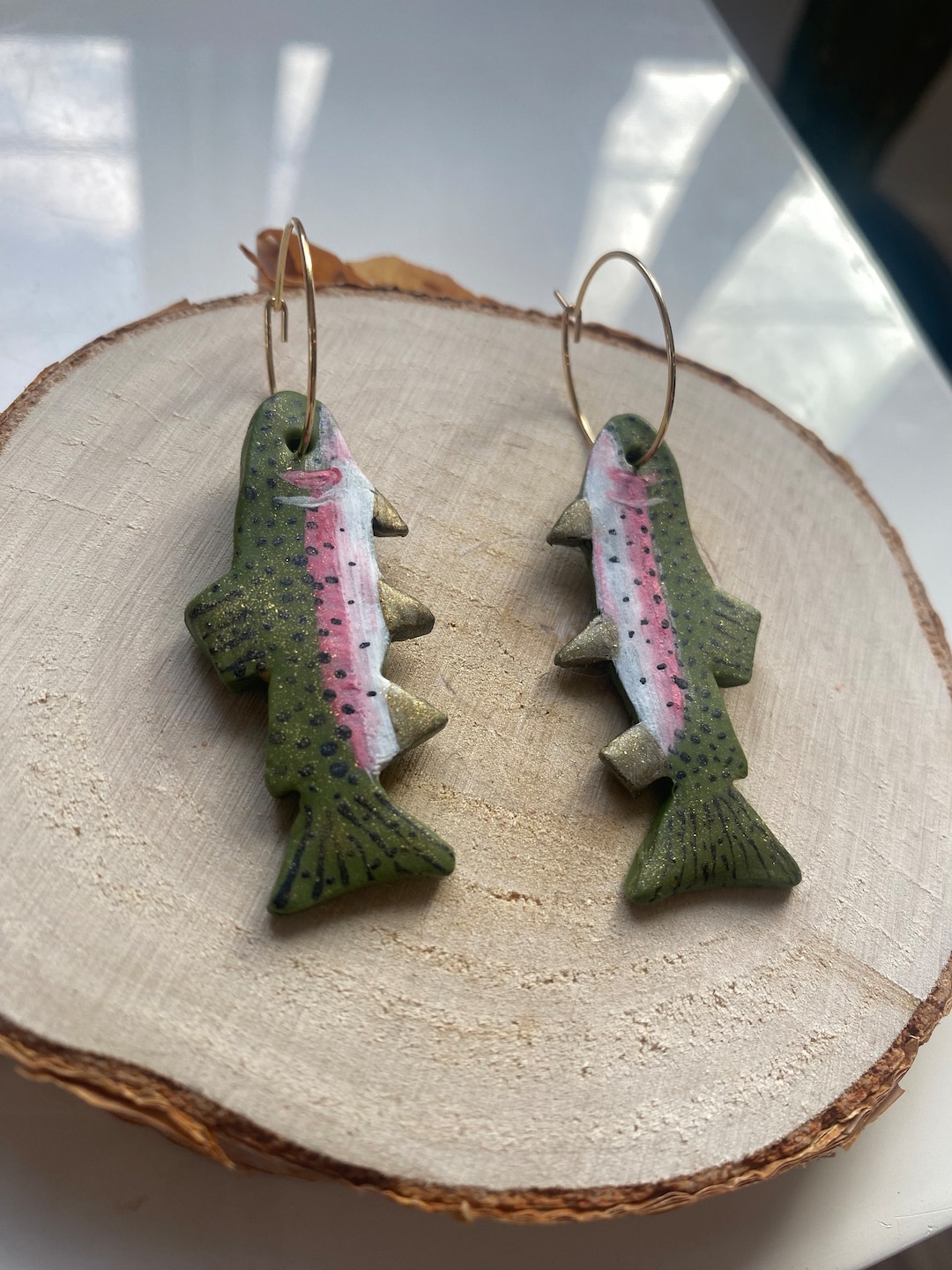 Rainbow Trout, Handmade Polymer Clay Earrings, Lightweight Hoop ...