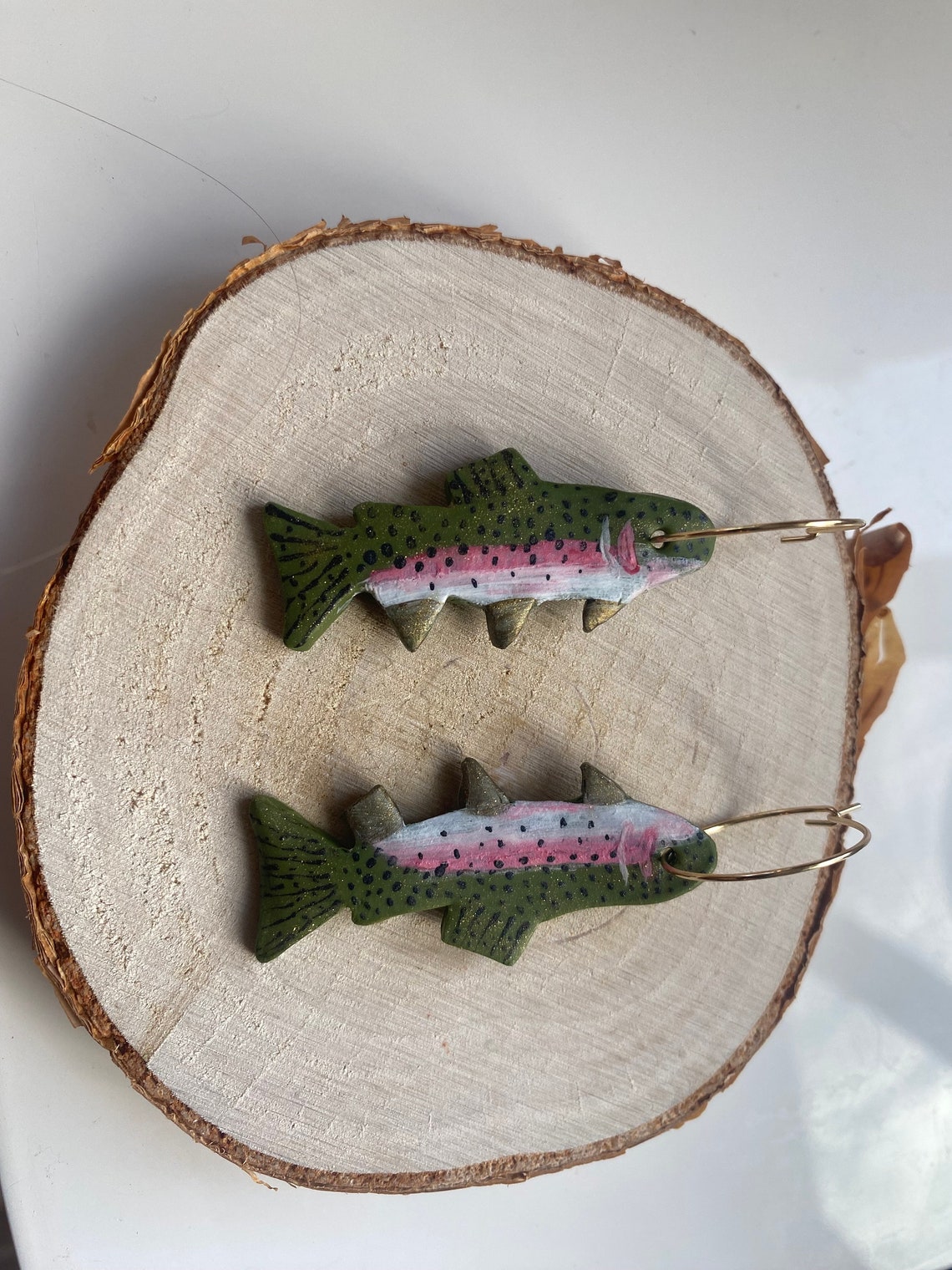 Rainbow Trout, Handmade Polymer Clay Earrings, Lightweight Hoop ...