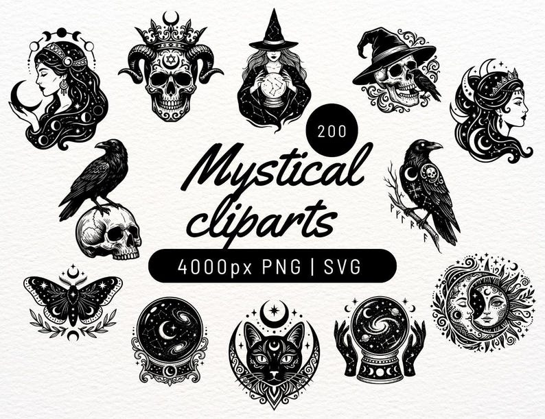 200 Mystical Clipart SVG Bundle | Gothic Celestial Witchy Elements ...