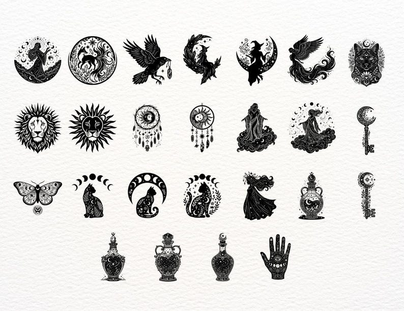 Mystical Celestial Clipart Bundle | Gothic Moon Sun Raven (digital ...