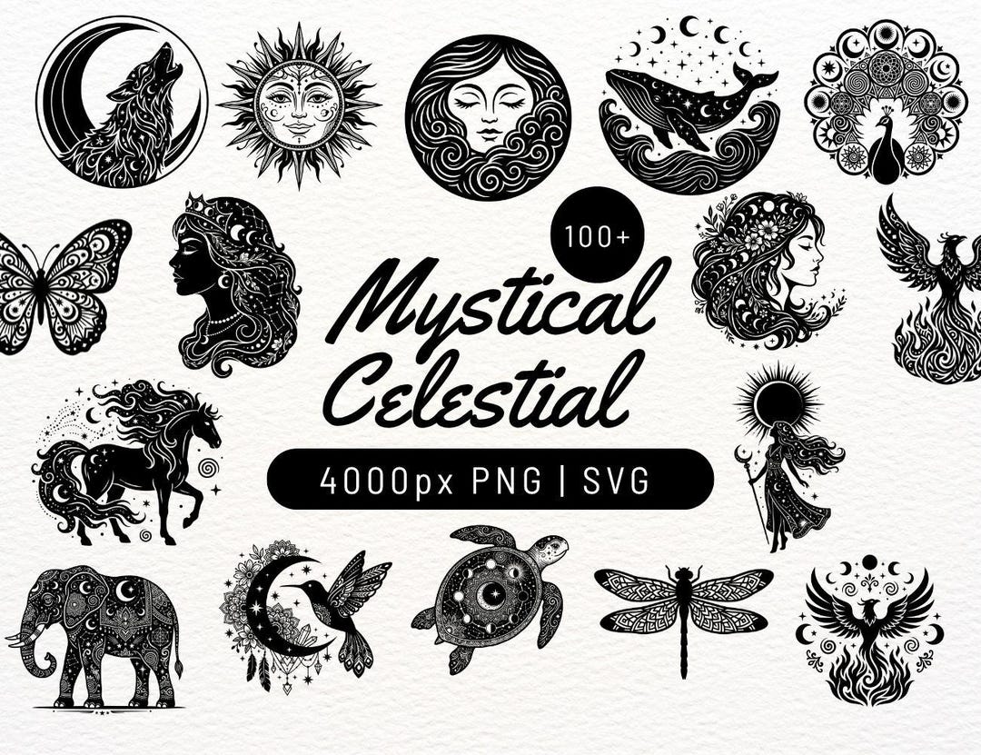 Mystical Celestial Clipart Bundle | Gothic Moon Sun Raven (digital ...