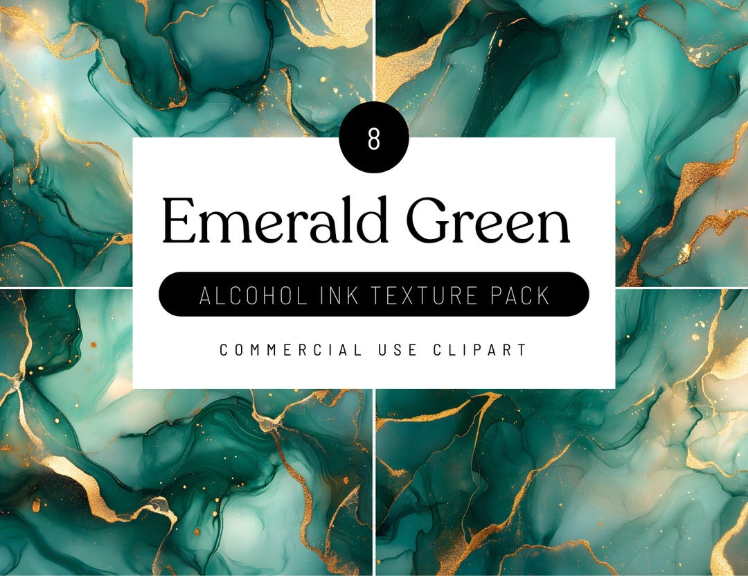 Emerald Green & Gold Alcohol Ink Textures: Abstract Art Backgrounds ...