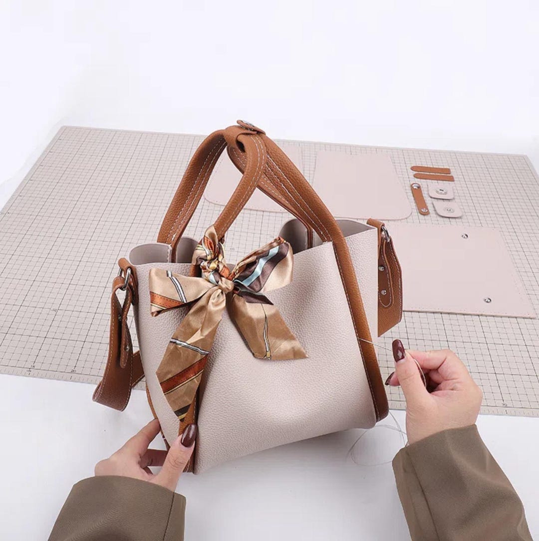 DIY Tote Bag Purse Satchel Sewing Making Kit Pattern PU Leather Craft ...