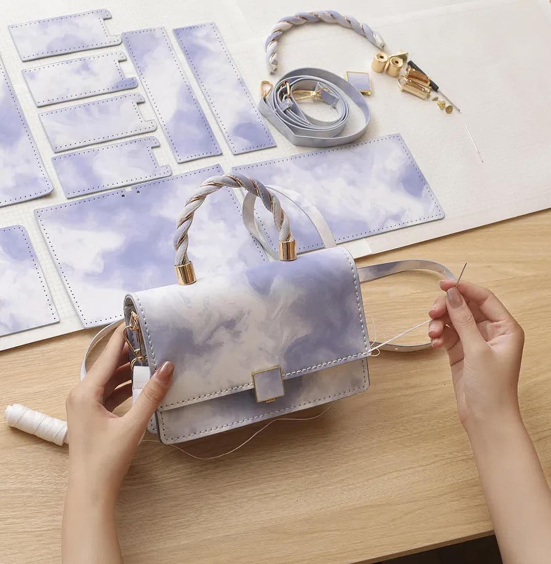 DIY Purse Bag Satchel Sewing Making Kit Pattern PU Leather Craft Tool ...