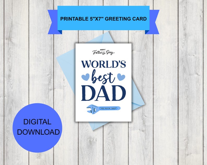 World's Best Dad Card, Father's Day, Wrench Design (digital Download ...