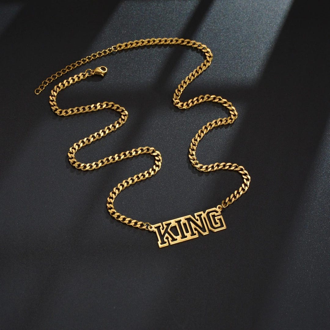 Custom Hollow Letter Name Necklace: Thick Cuban Chain, Stainless Steel ...