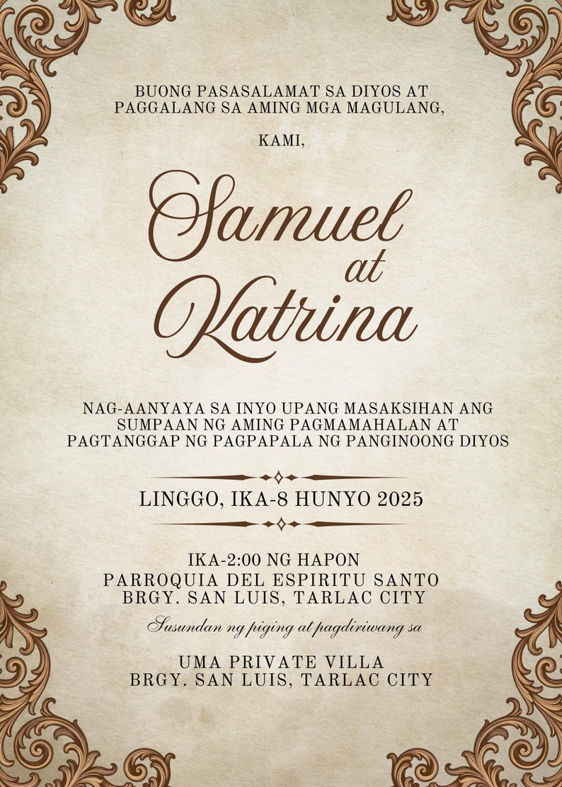 DIY Filipiniana Tagalog Wedding Invitation Template, DIY Filipino ...
