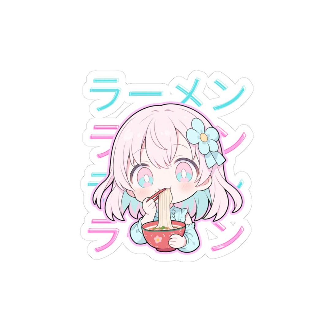 Chibi Anime Girl Eating Ramen Kiss-cut Stickers - Kawaii Sticker Sheet ...