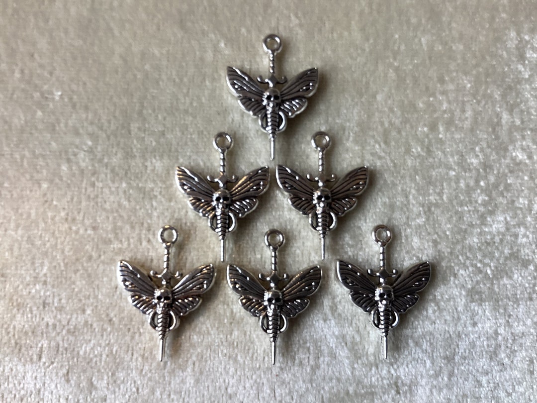 6 Piece Set of Death Head Moth Sword Pendants, Silver Alloy Flying ...
