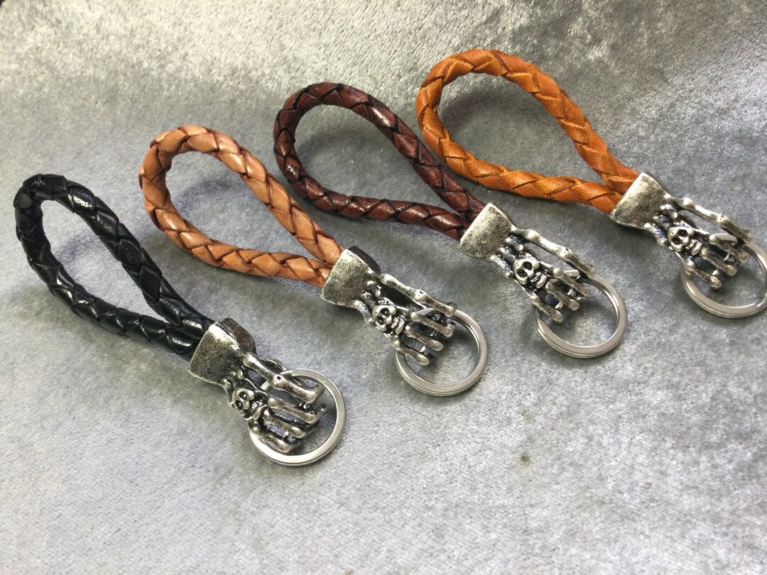 Skeletal Hand Leather Key Fob, Antiqued Silver Alloy Skeleton Hand Key ...