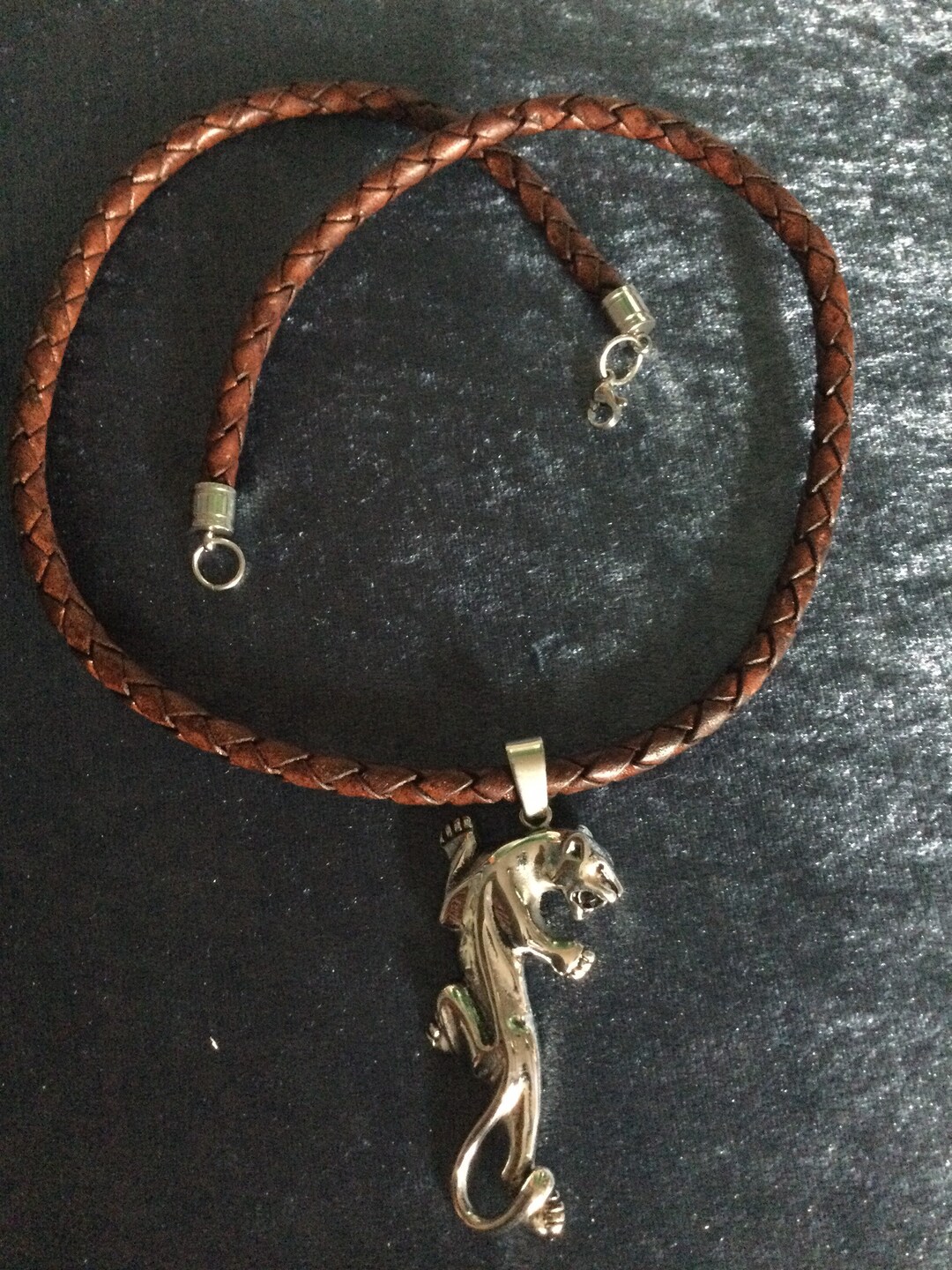 Stainless Steel Cougar Puma Braided Leather Necklace, Men Women Teens ...