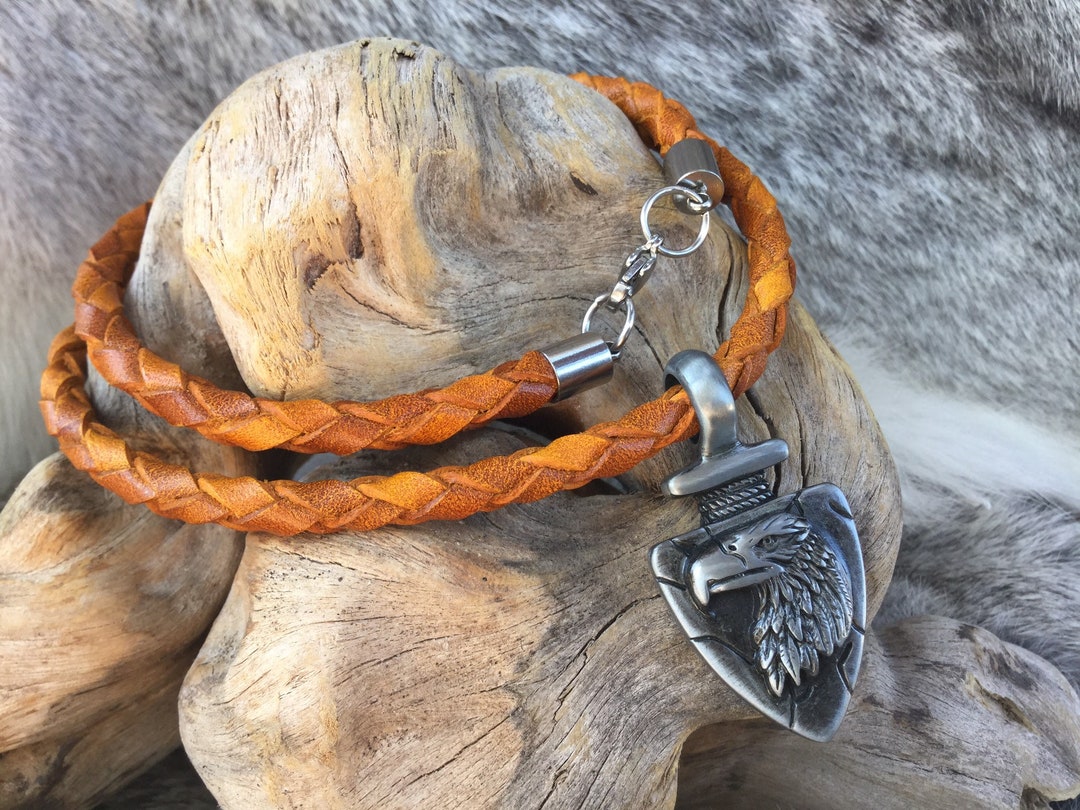 Braided Leather Eagle Arrowhead Necklace, Large Pendant Boho Western ...