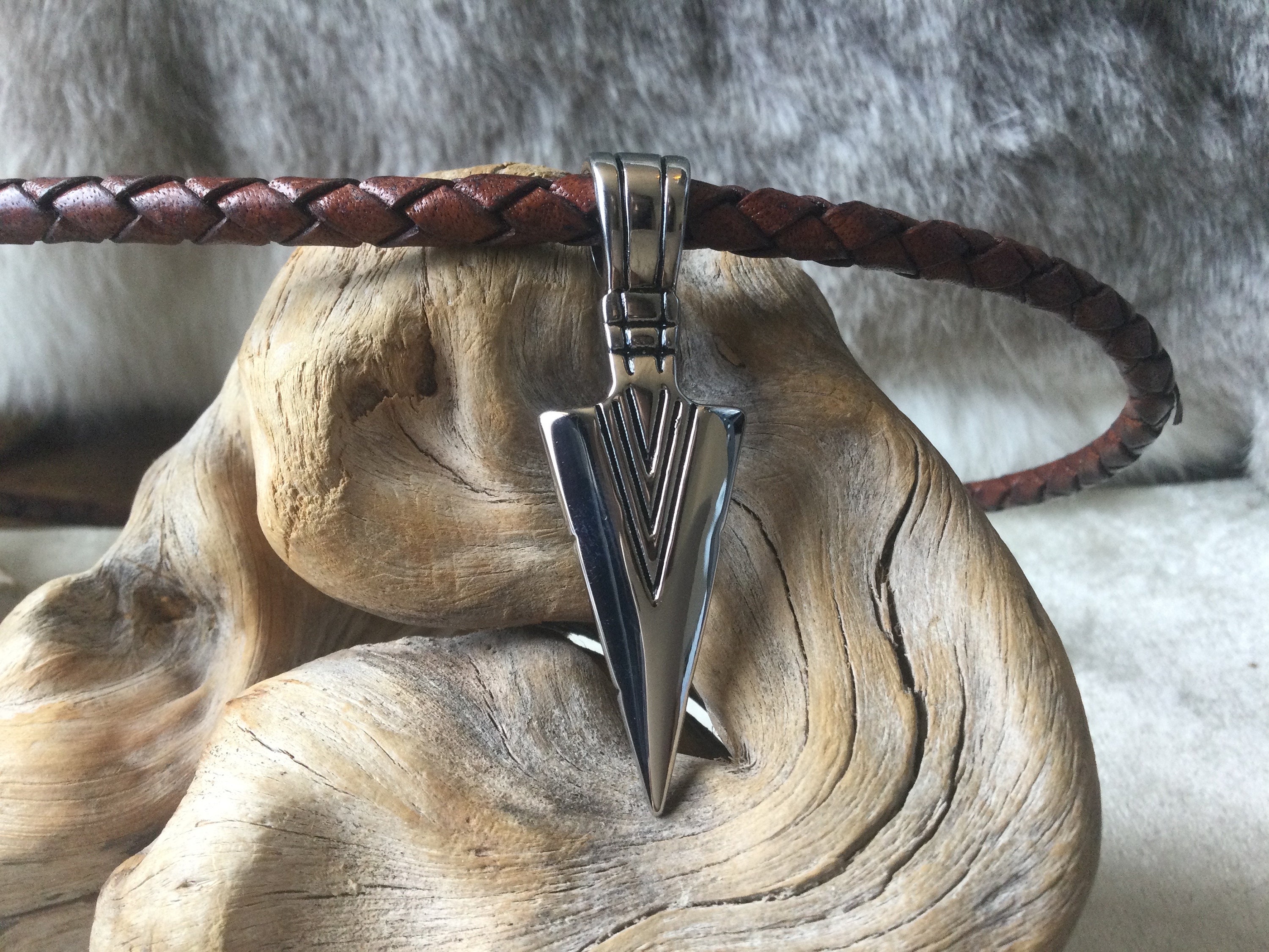 Braided Leather Arrowhead Pendant Necklace, Customize 5mm Cord by Color ...