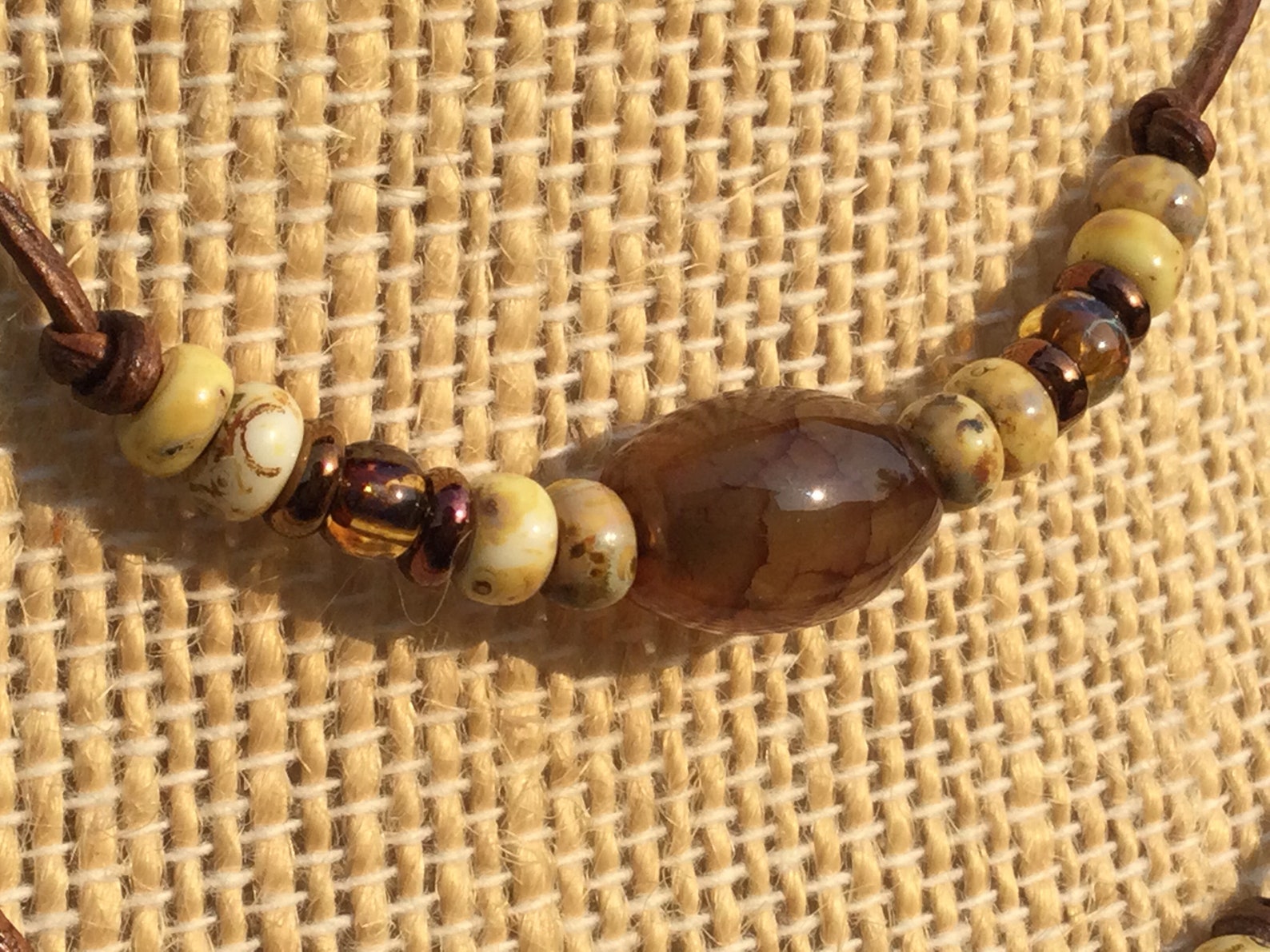Adjustable Leather Agate Choker Necklace, Rose Honey Gold, Teal ...