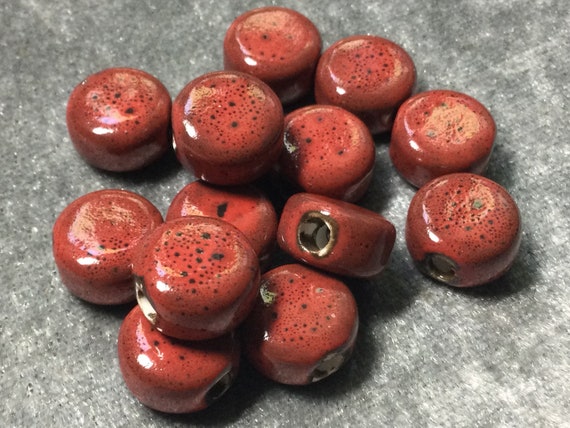 Set of 10 Rustic Brick Red Porcelain Coin Beads Speckled | Etsy