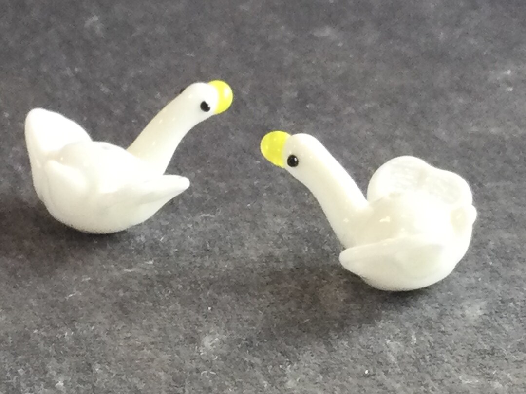 Set of 2 Lampwork 3D White Duck Beads, Handmade Goose Beads, 22x26mm ...