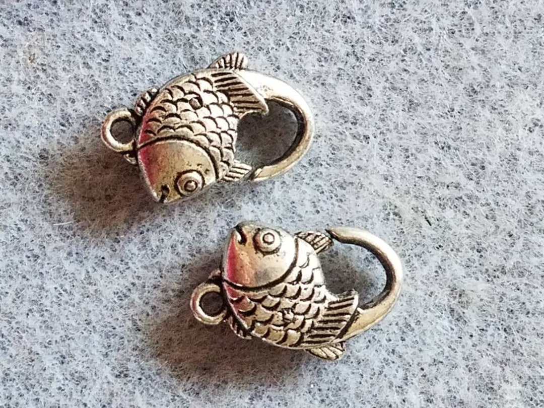 2 Fish Lobster Clasps, 20mm X 12mm, Silver Tone, Zinc Alloy, Metal ...