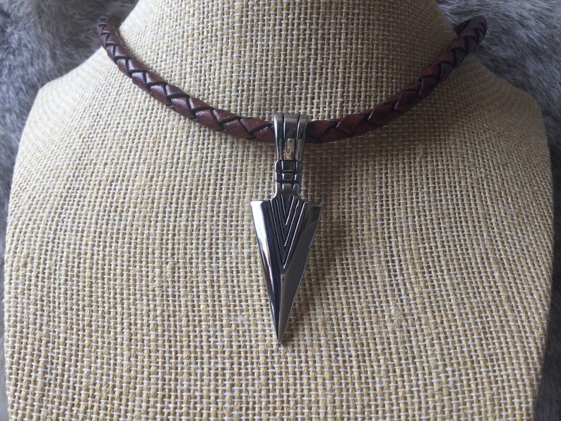 Braided Leather Arrowhead Pendant Necklace, Customize 5mm Cord by Color ...