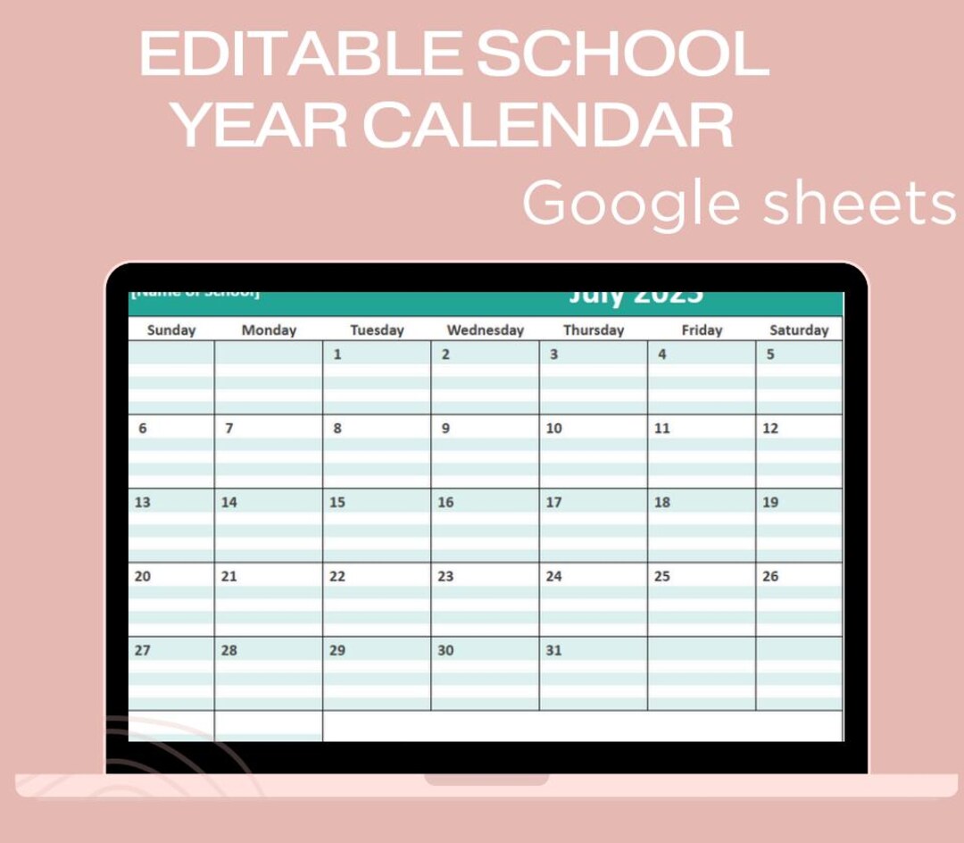 Editable Monthly School Calendar --july Through June - Etsy