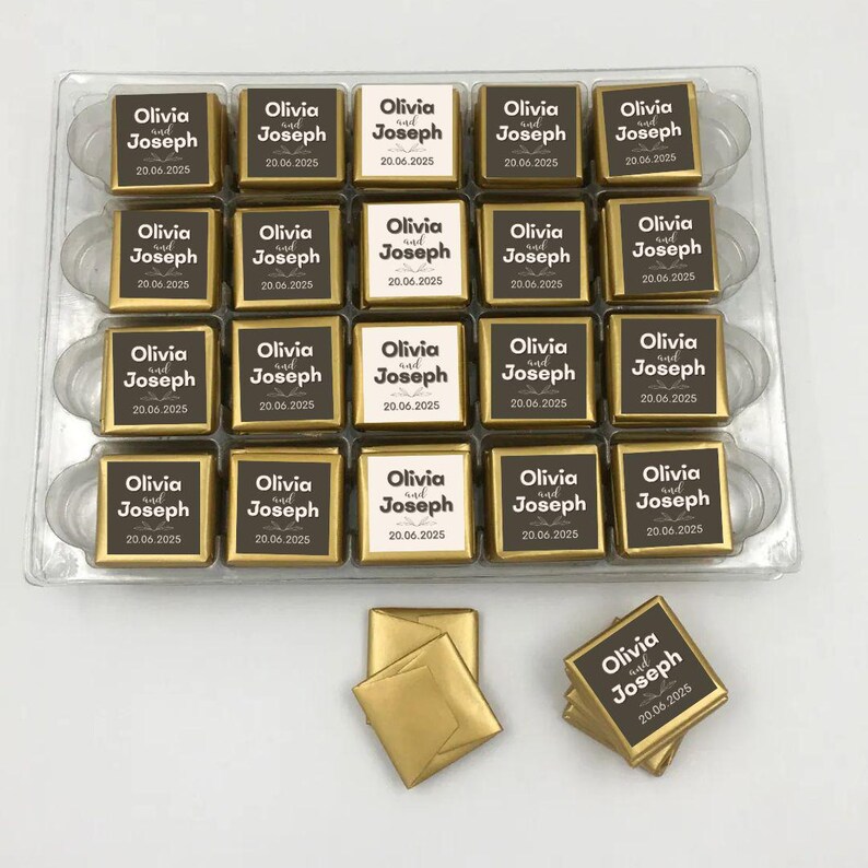 Editable Square Chocolate Labels: Wedding Favor Stickers (35mm, Canva ...