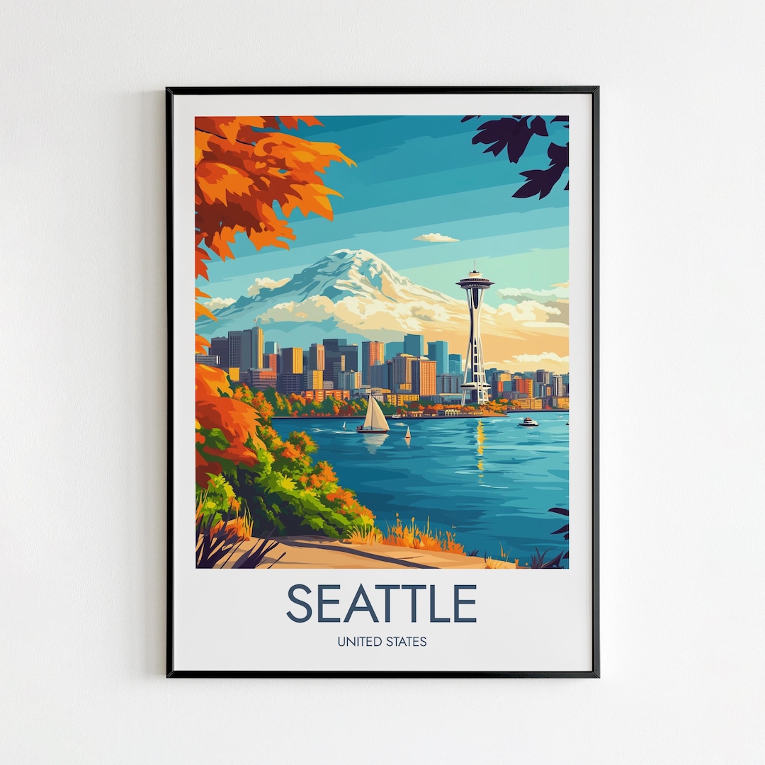 Seattle Poster, Travel Poster, Seattle Print, Seattle Illustration ...