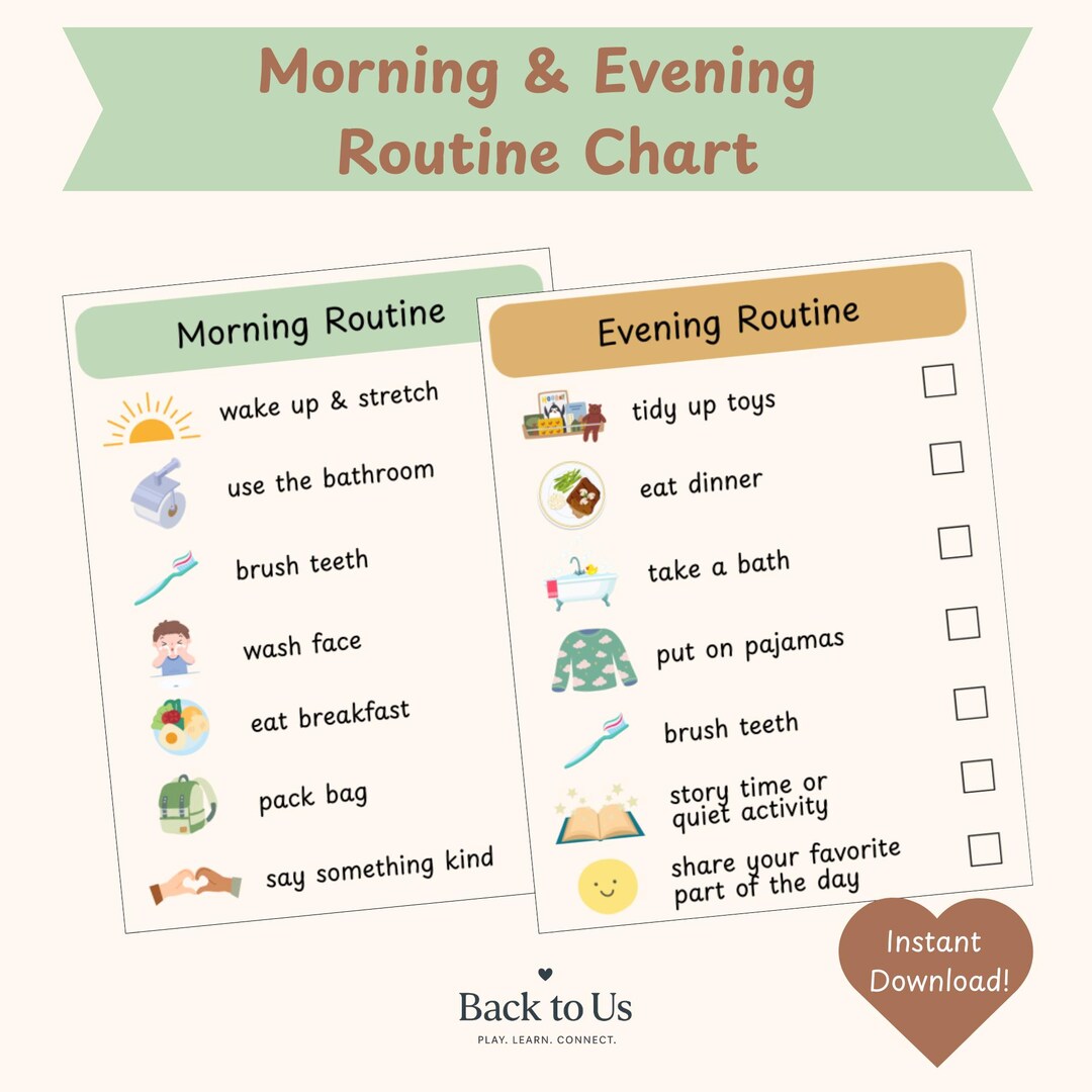 Morning and Evening Routine Chart for Kids – Visual Daily Schedule ...
